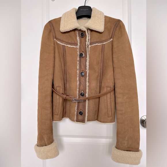 Gucci | Jackets & Coats | Gucci Shearling Leather Jacket W Belt | Poshmark